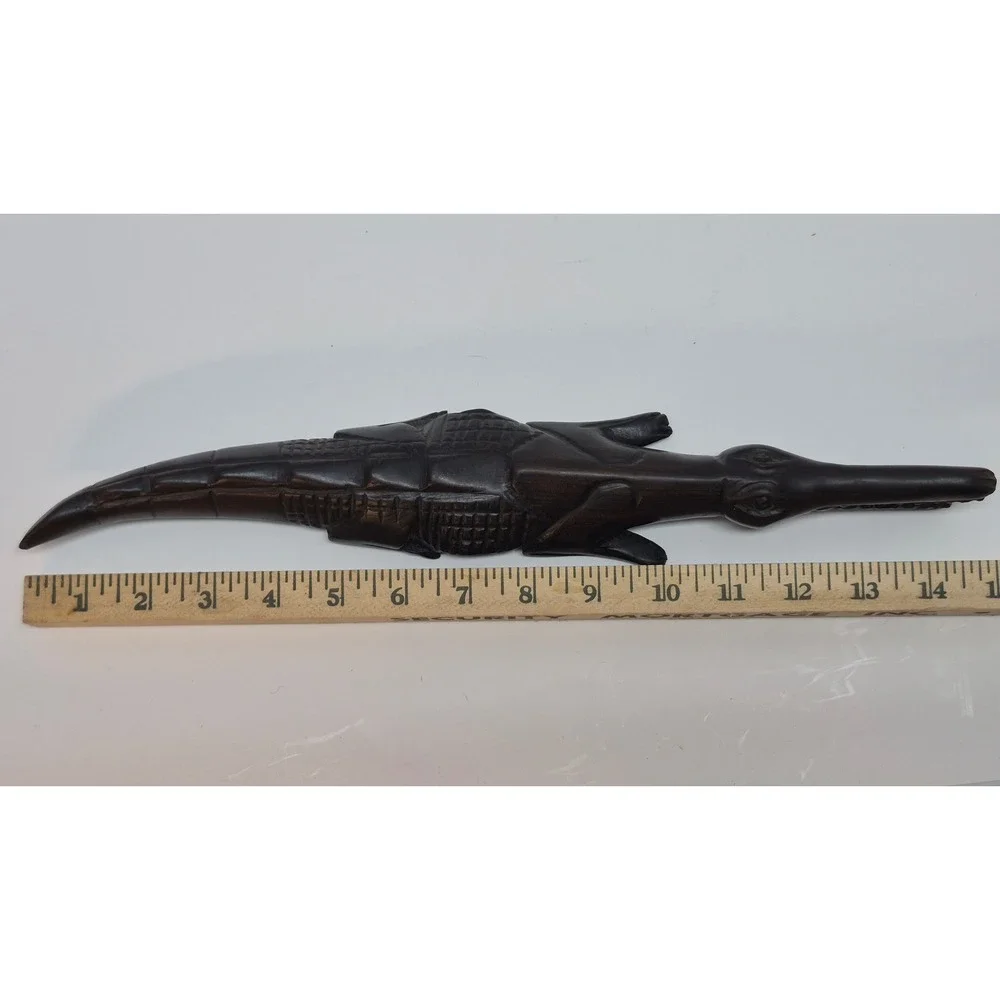 Art | Vintage Hand Carved Dark Wood Crocodile Figurine 145 Inch ...